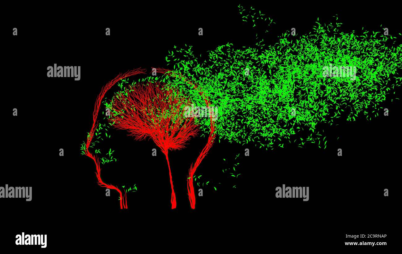 Growing Tree in a shape of human brain inside a head. Eco Concept. 3D ...