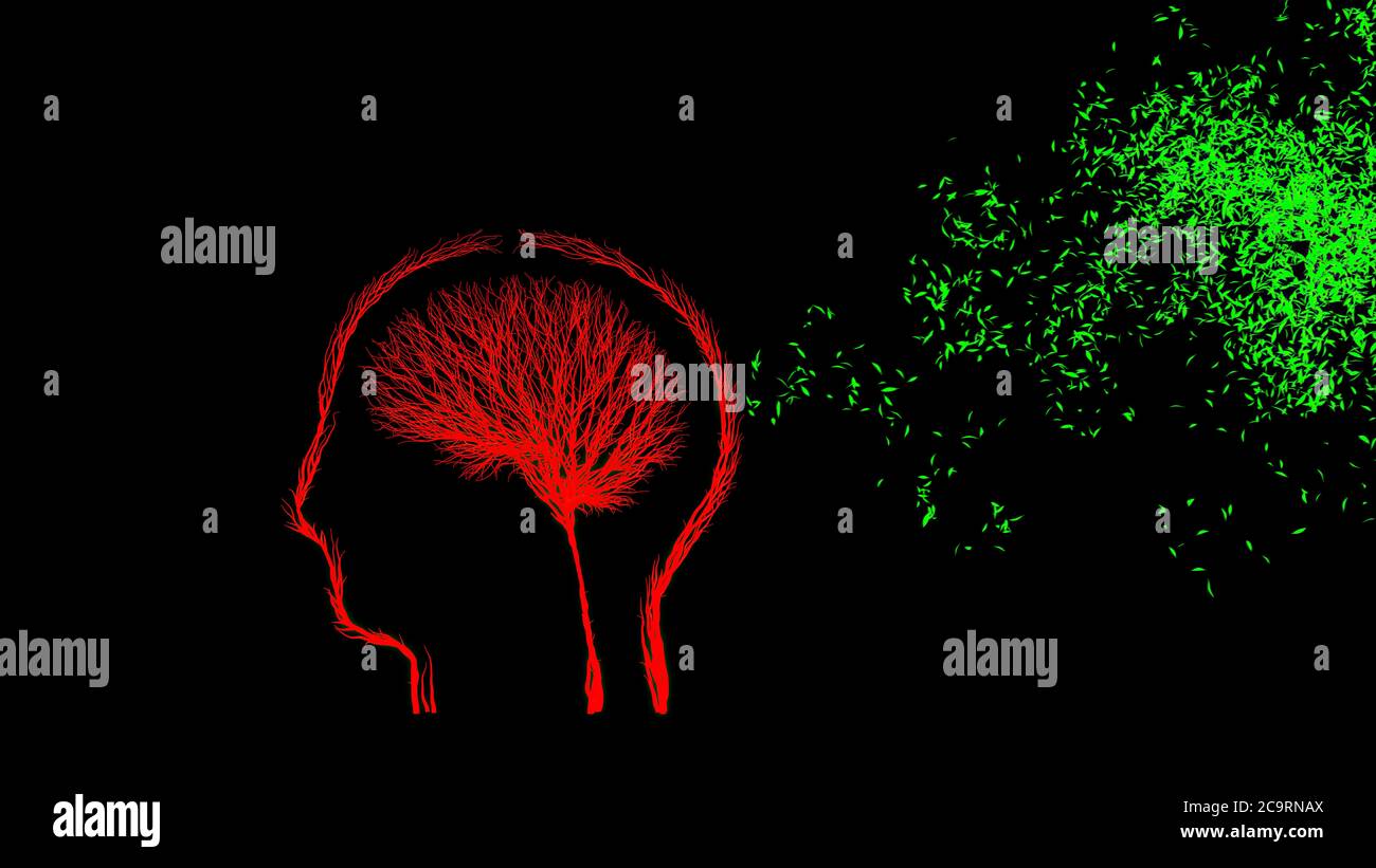 Growing Tree in a shape of human brain inside a head. Eco Concept. 3D ...
