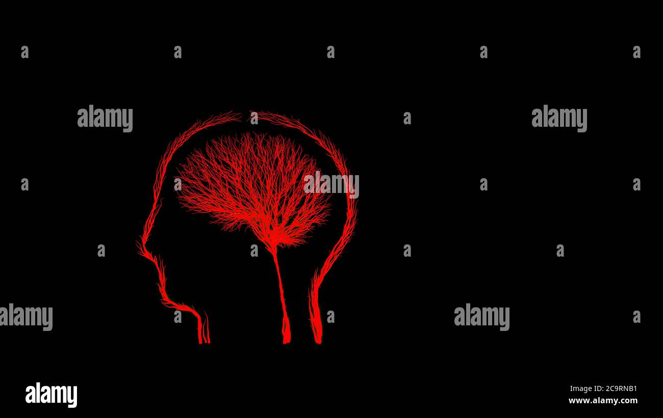 Growing Tree in a shape of human brain inside a head. Eco Concept. 3D ...