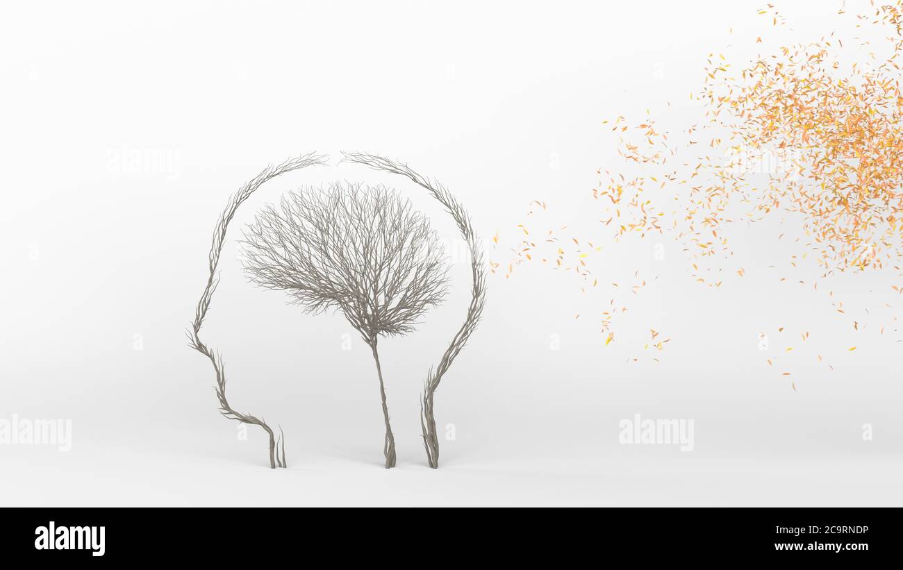Growing Tree in a shape of human brain inside a head. Eco Concept. 3D ...