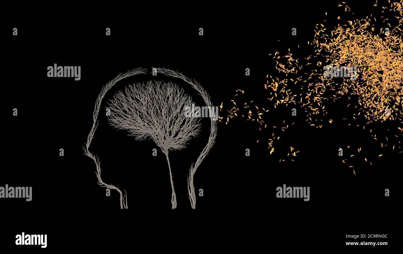Growing Tree in a shape of human brain inside a head. Eco Concept. 3D ...