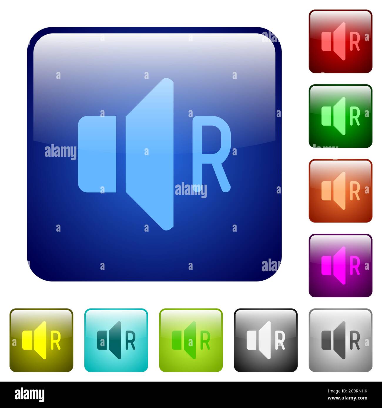 Right audio channel icons in rounded square color glossy button set ...
