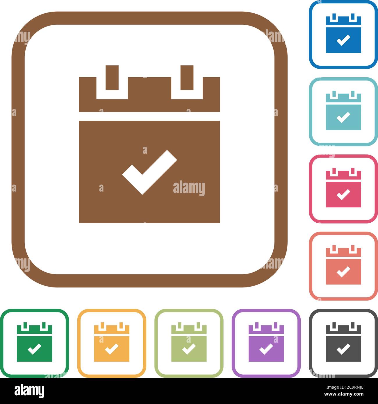 Schedule done simple icons in color rounded square frames on white ...