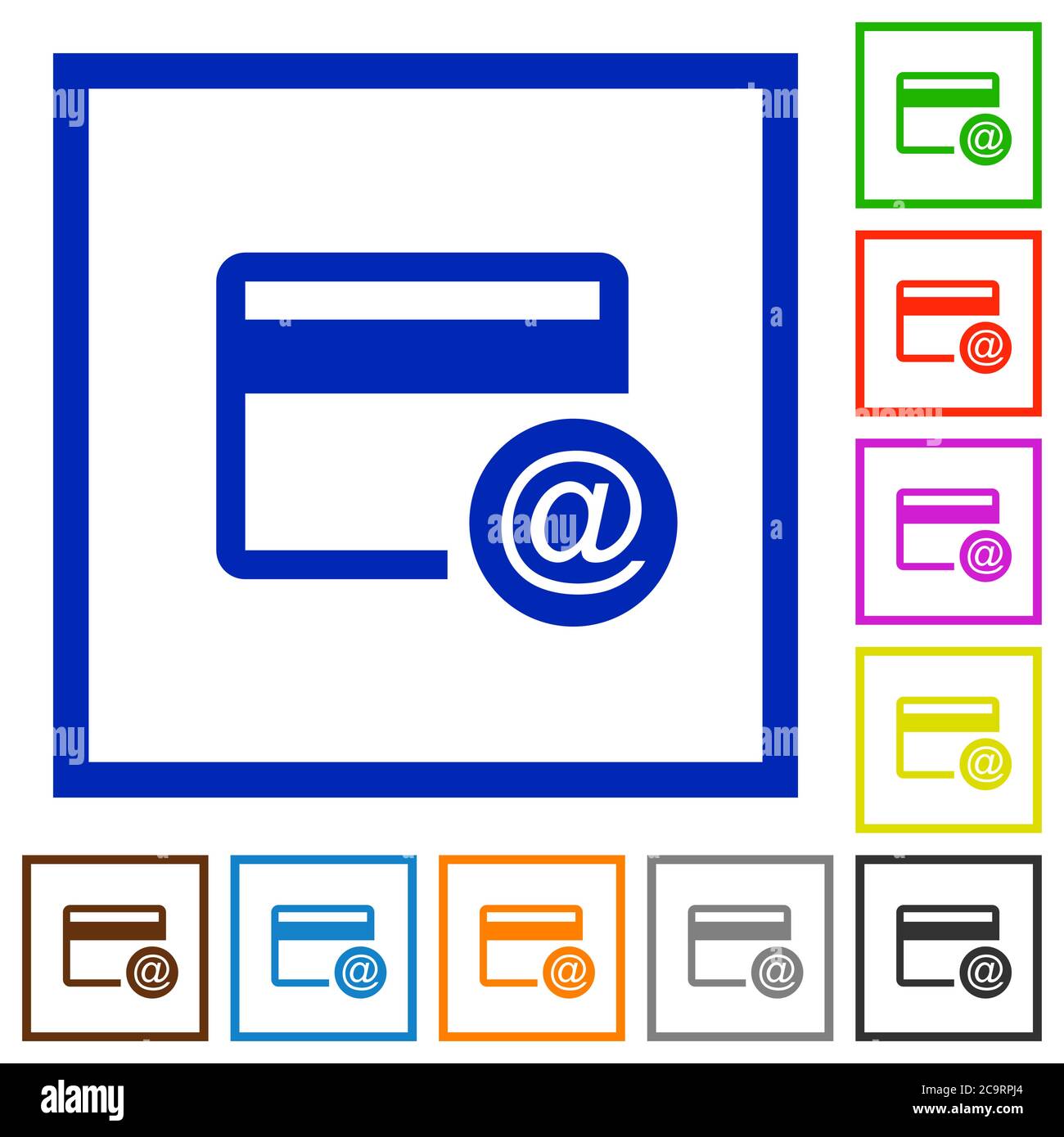 Credit card email notifications flat color icons in square frames on ...