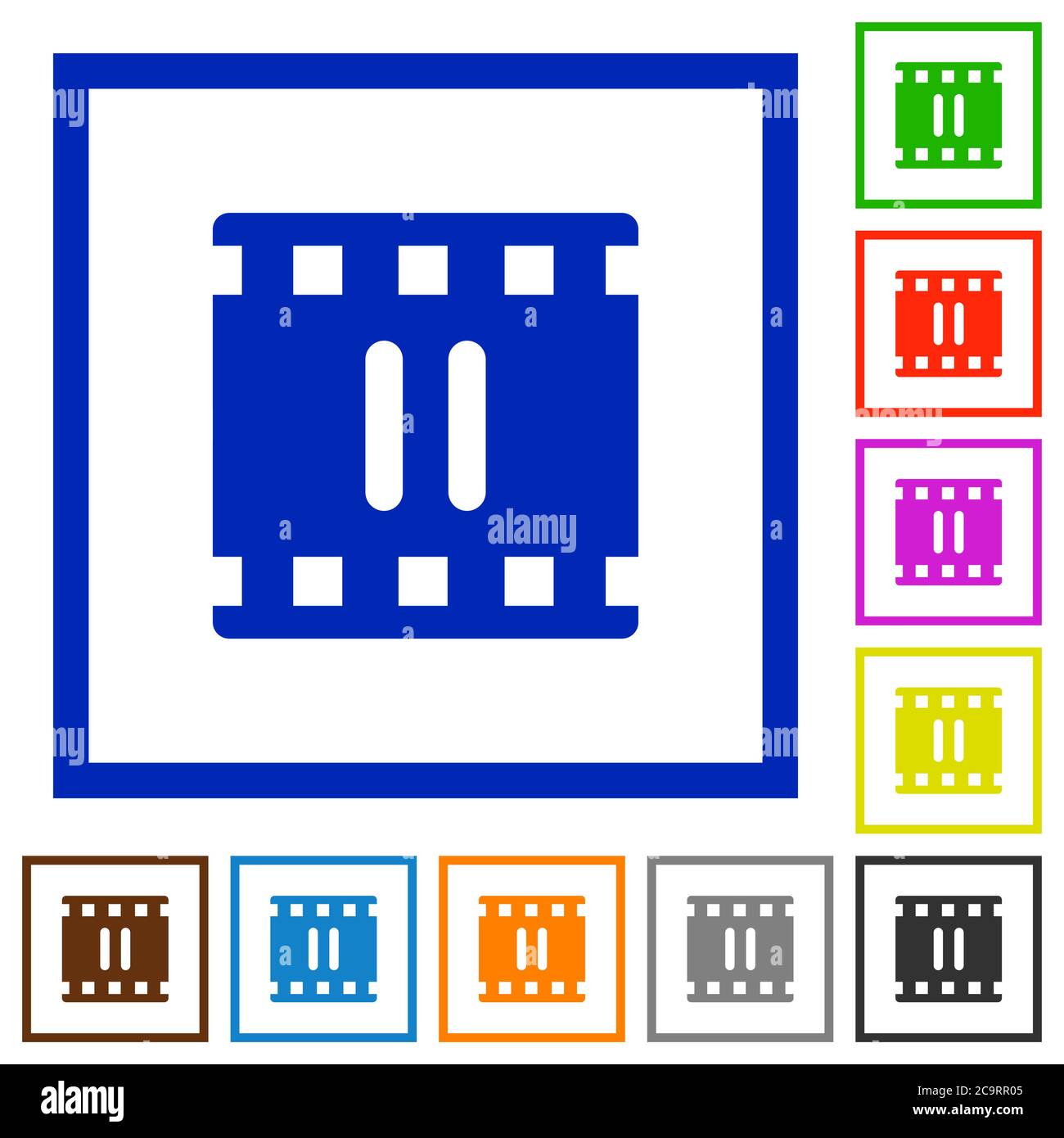 Pause movie flat color icons in square frames on white background Stock ...
