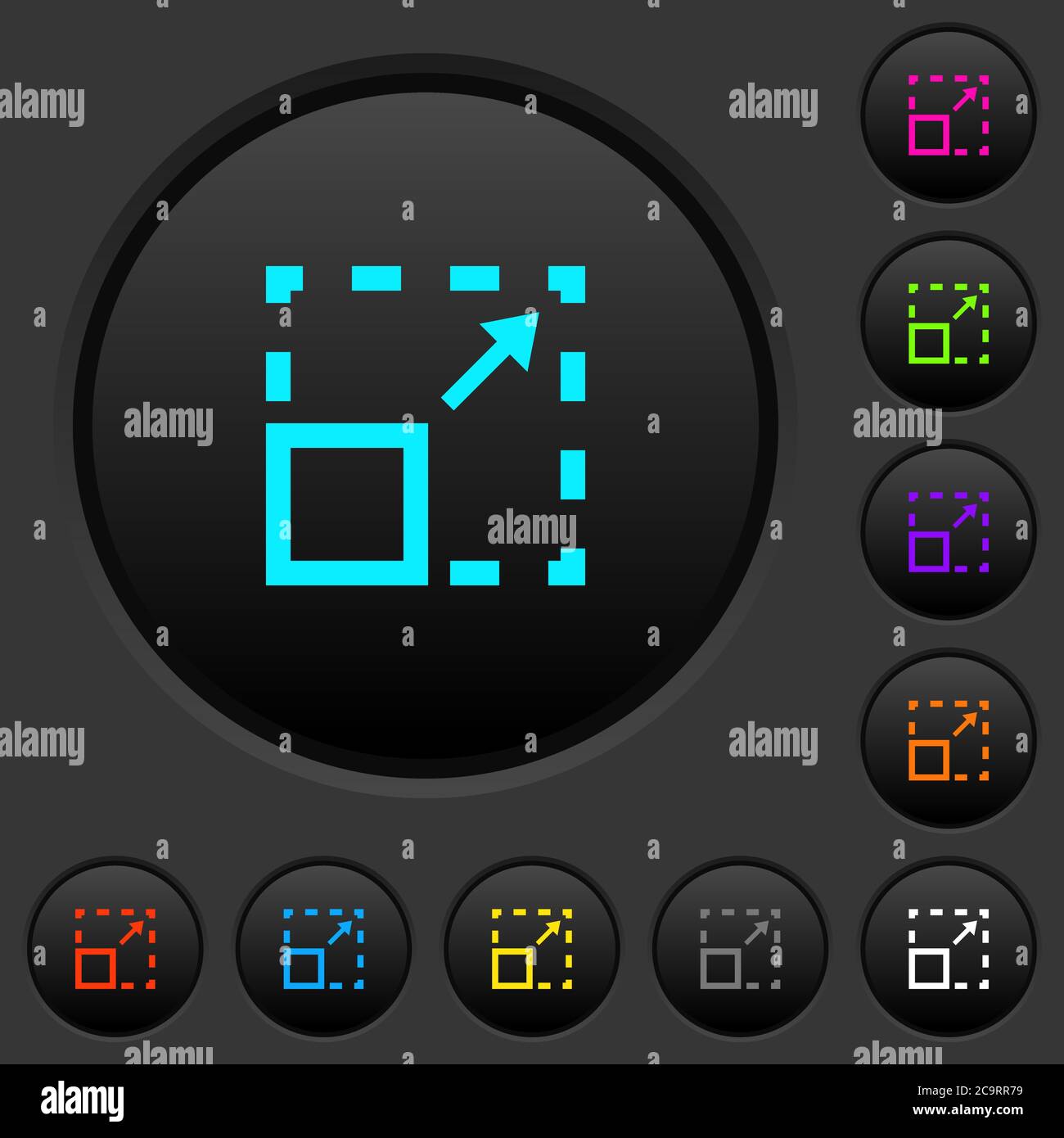 Maximize element dark push buttons with vivid color icons on dark grey background Stock Vector ...