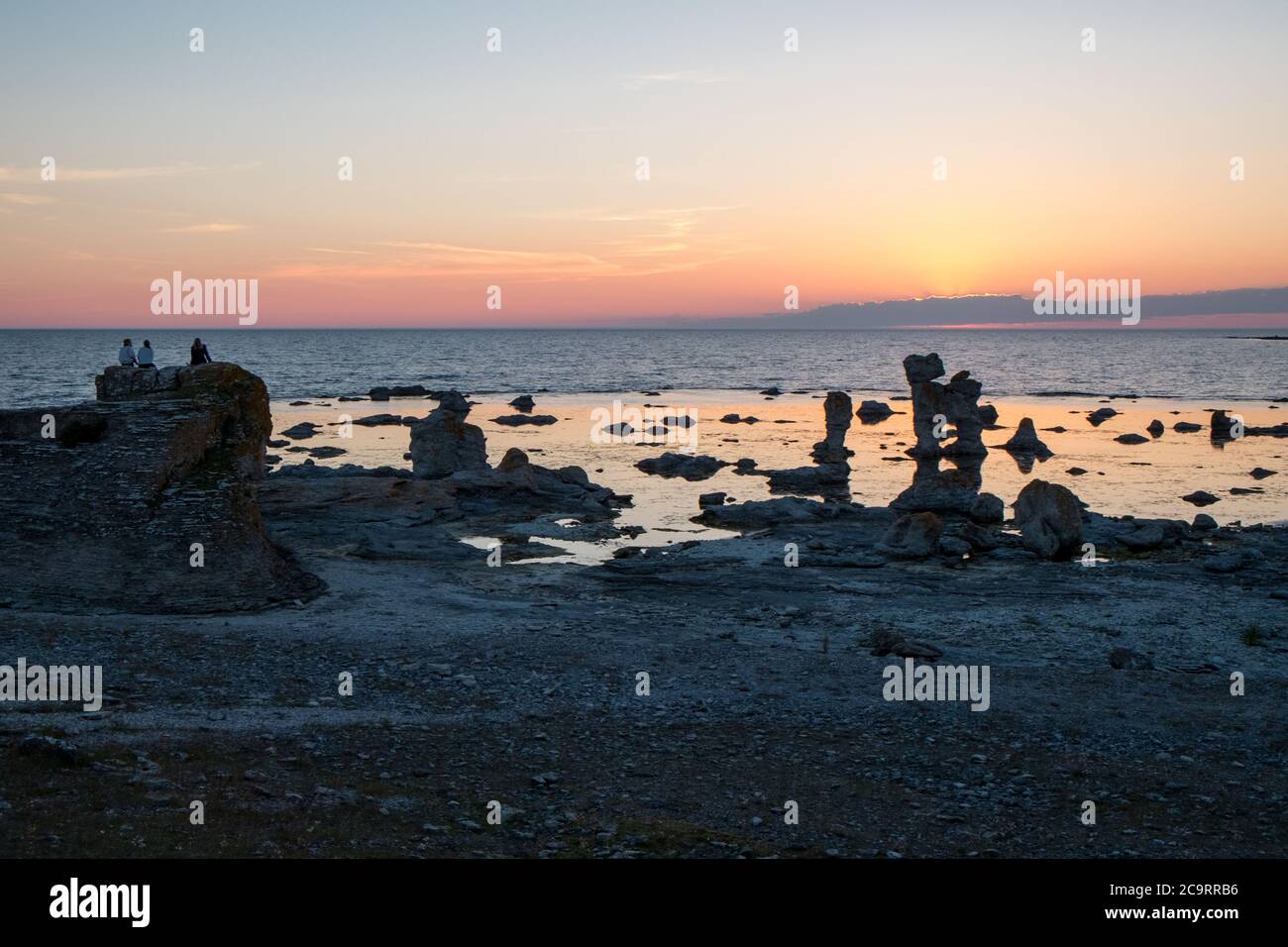 Sunset at Gamla Hamn on Swedish Baltic sea island Faro outside Gotland ...