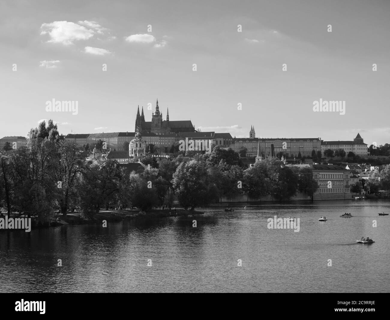 panorama of Charles bridge over Vltava river and Gradchany, Prague ...