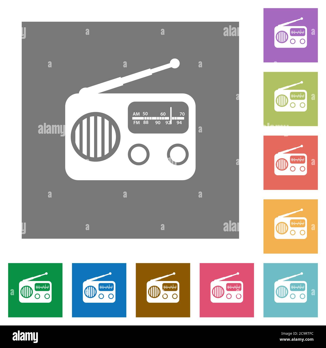 Vintage retro radio flat icons on simple color square backgrounds Stock ...