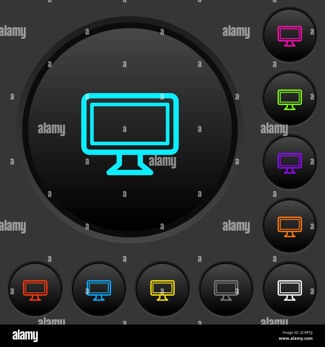 Single monitor dark push buttons with vivid color icons on dark grey ...