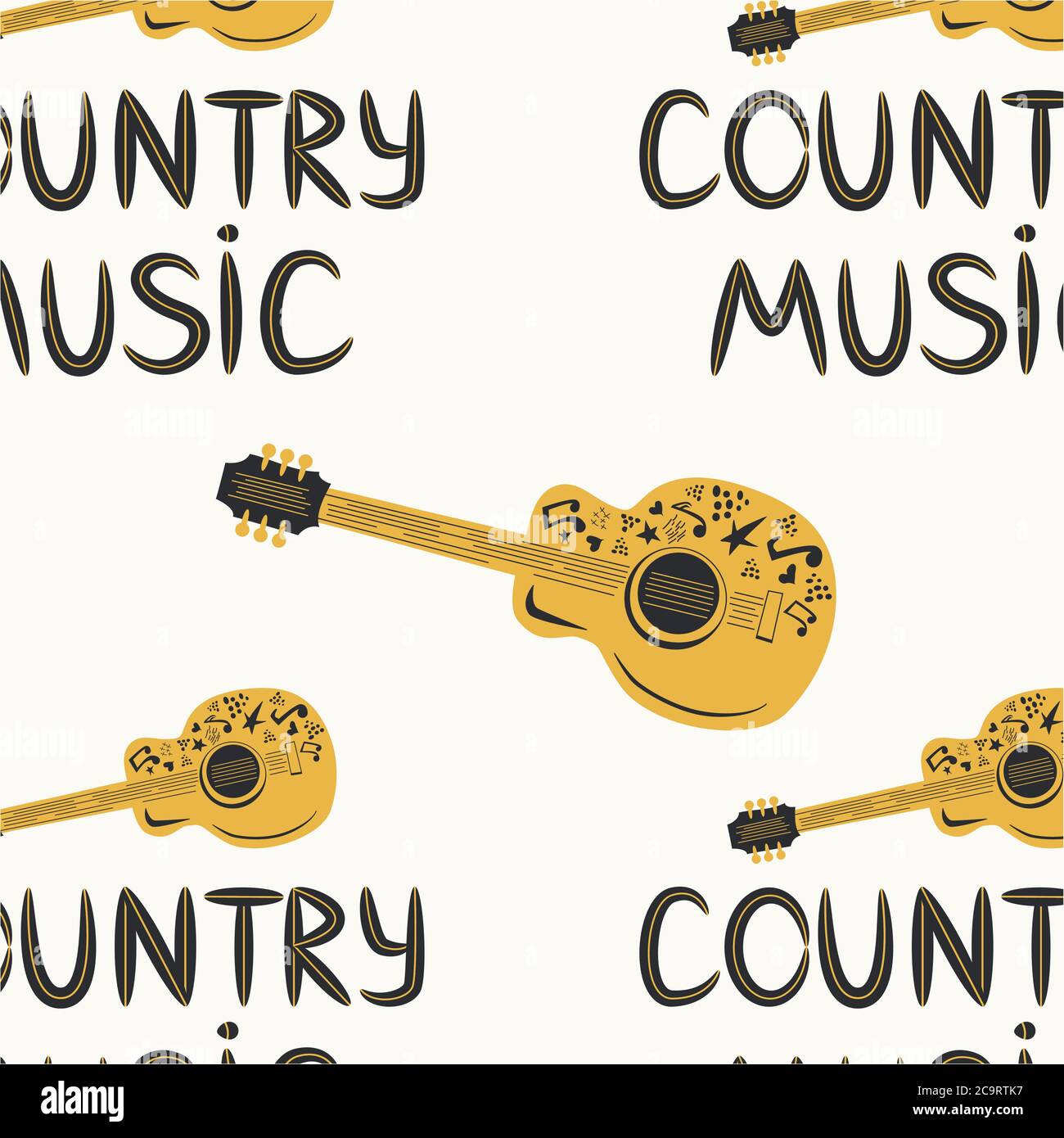 hand-drawn musical seamless pattern with the inscription country music ...