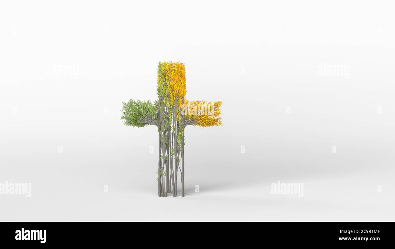 Growing Tree in a shape of a Cross. Eco Concept. 3D rendering Stock ...