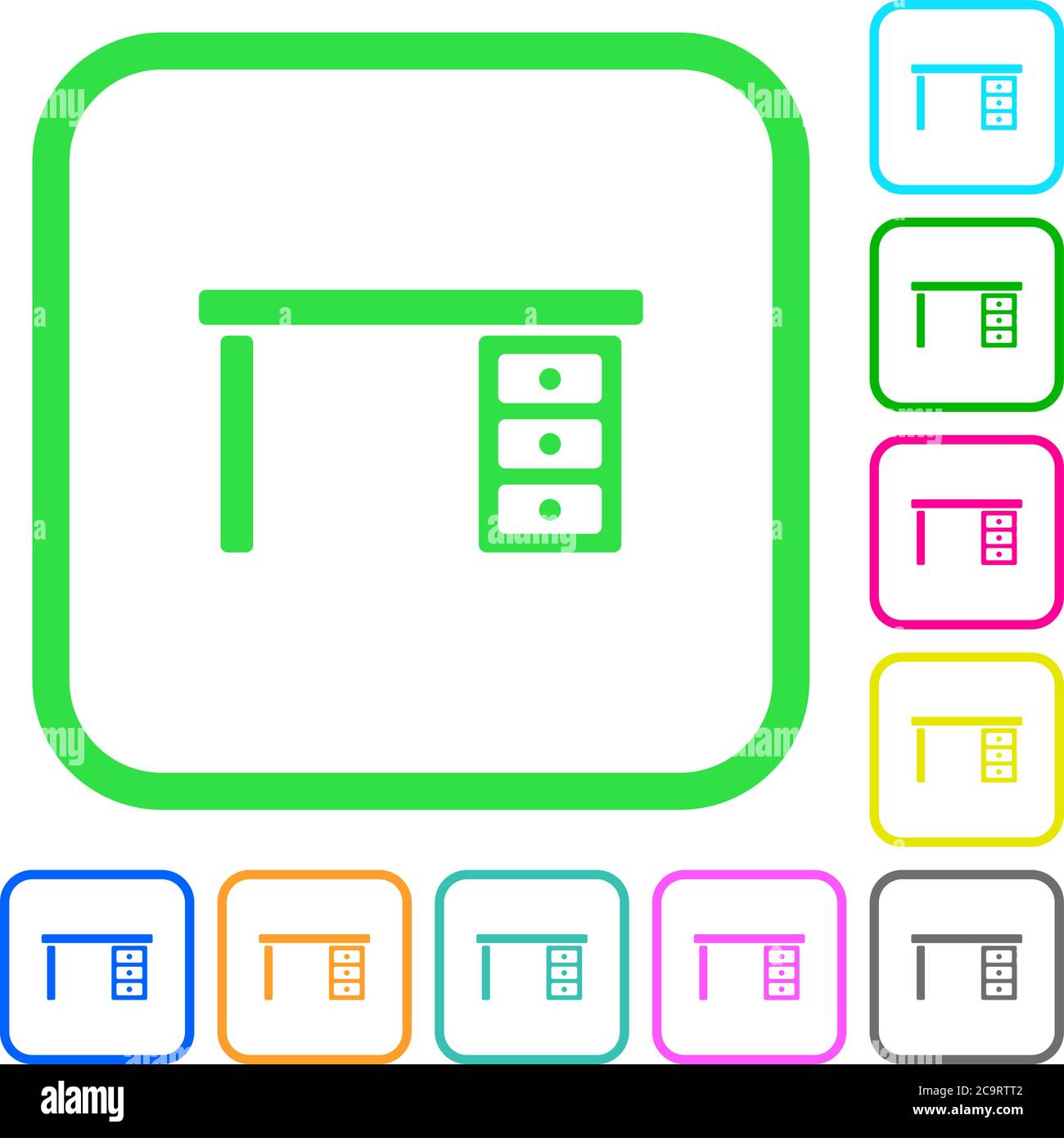 Drawer desk vivid colored flat icons in curved borders on white ...