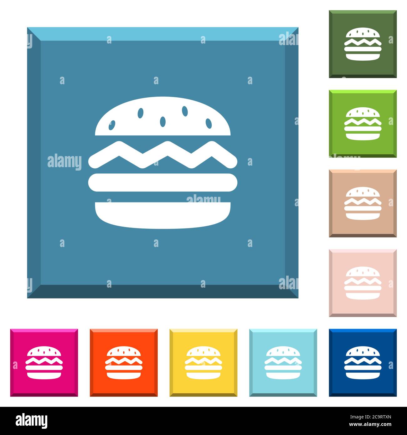 Single hamburger white icons on edged square buttons in various trendy ...