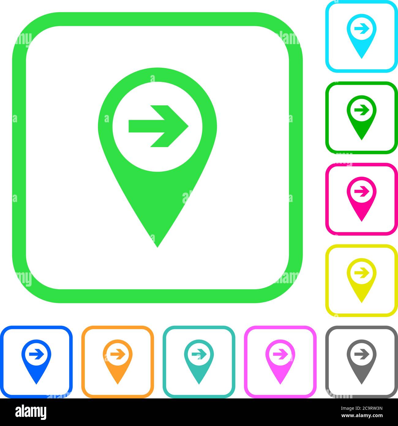 Next target GPS map location vivid colored flat icons in curved borders ...