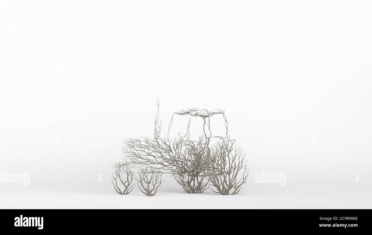 Growing Tree in a shape of Tractor. Eco Concept. 3D rendering Stock ...