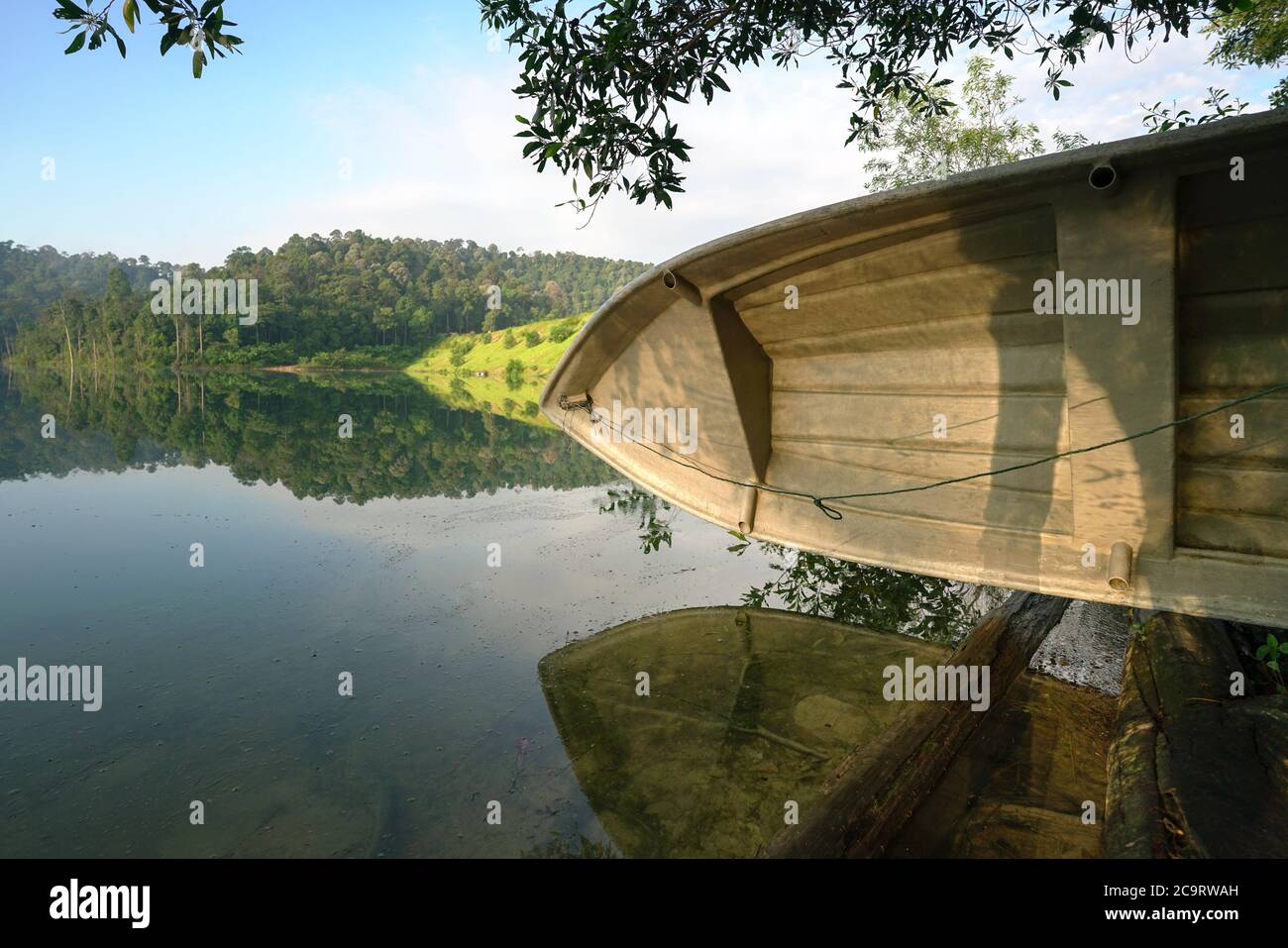 Boat park next to lake with forest at background. Leisure or outdoor ...