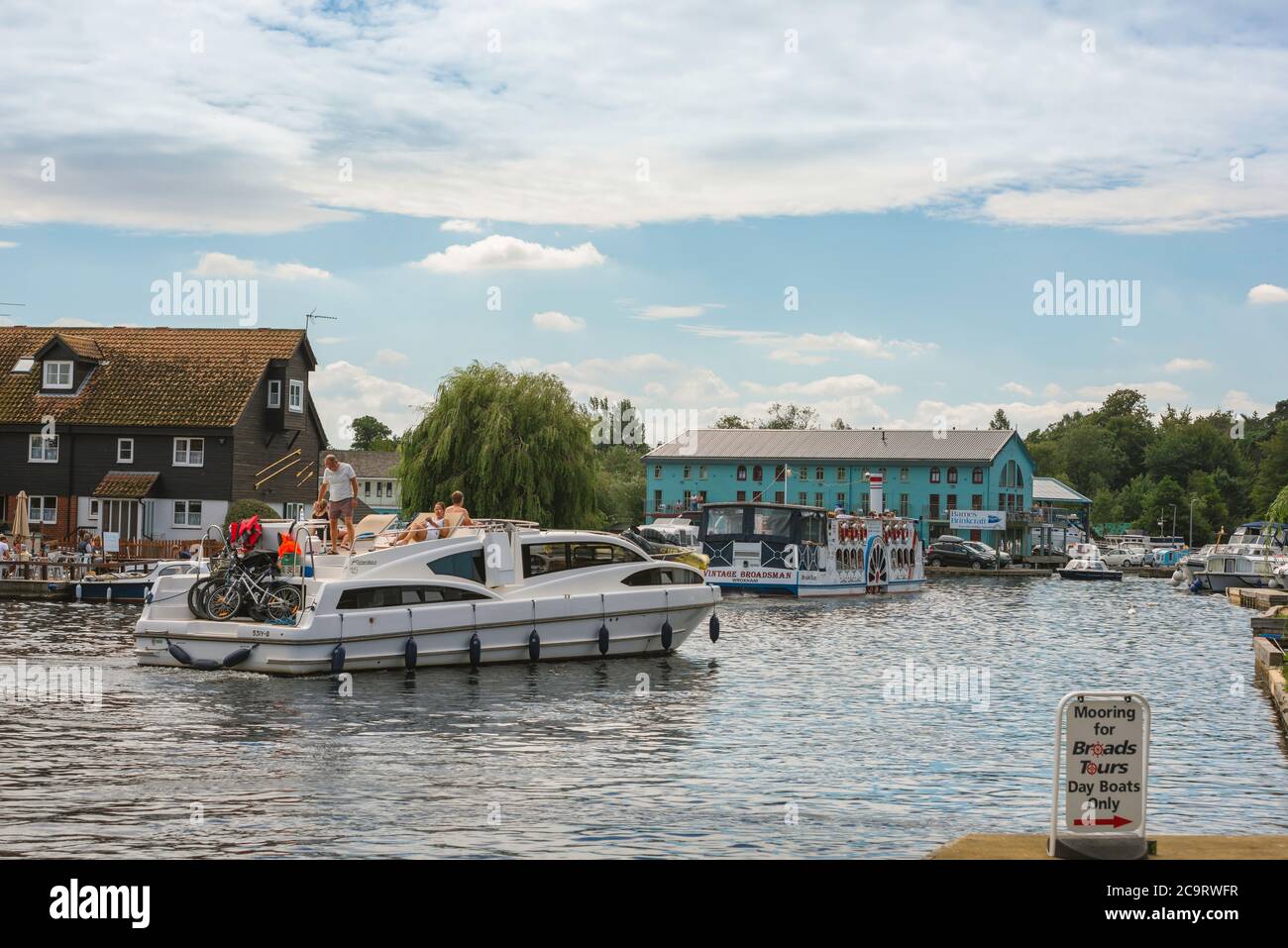 Wroxham Norfolk Broads, view of a pleasure boat sailing on the River ...