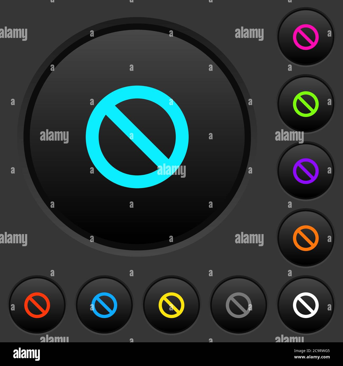 Blocked dark push buttons with vivid color icons on dark grey ...