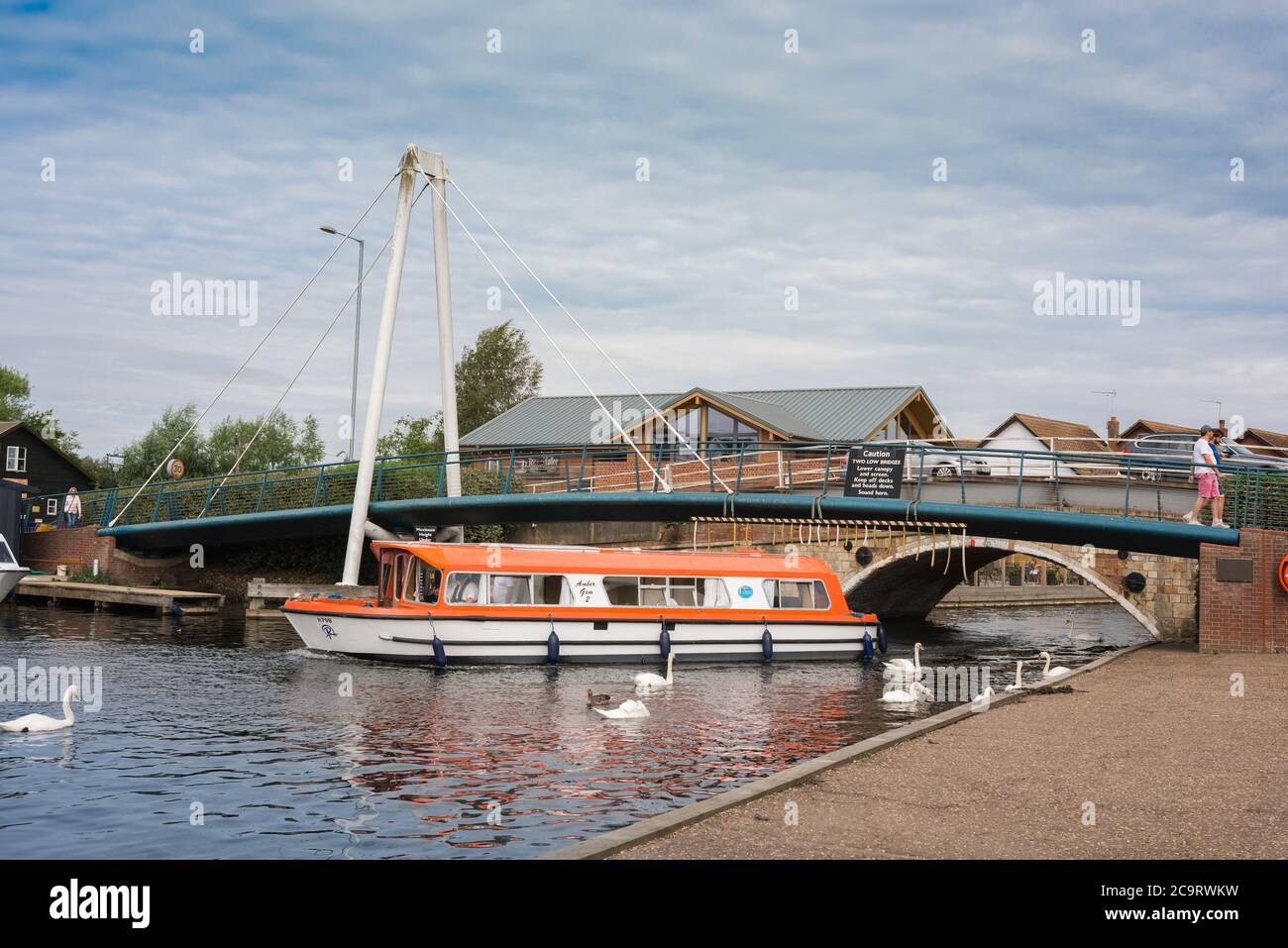 Wroxham Norfolk Broads, view of a pleasure boat sailing on the River ...
