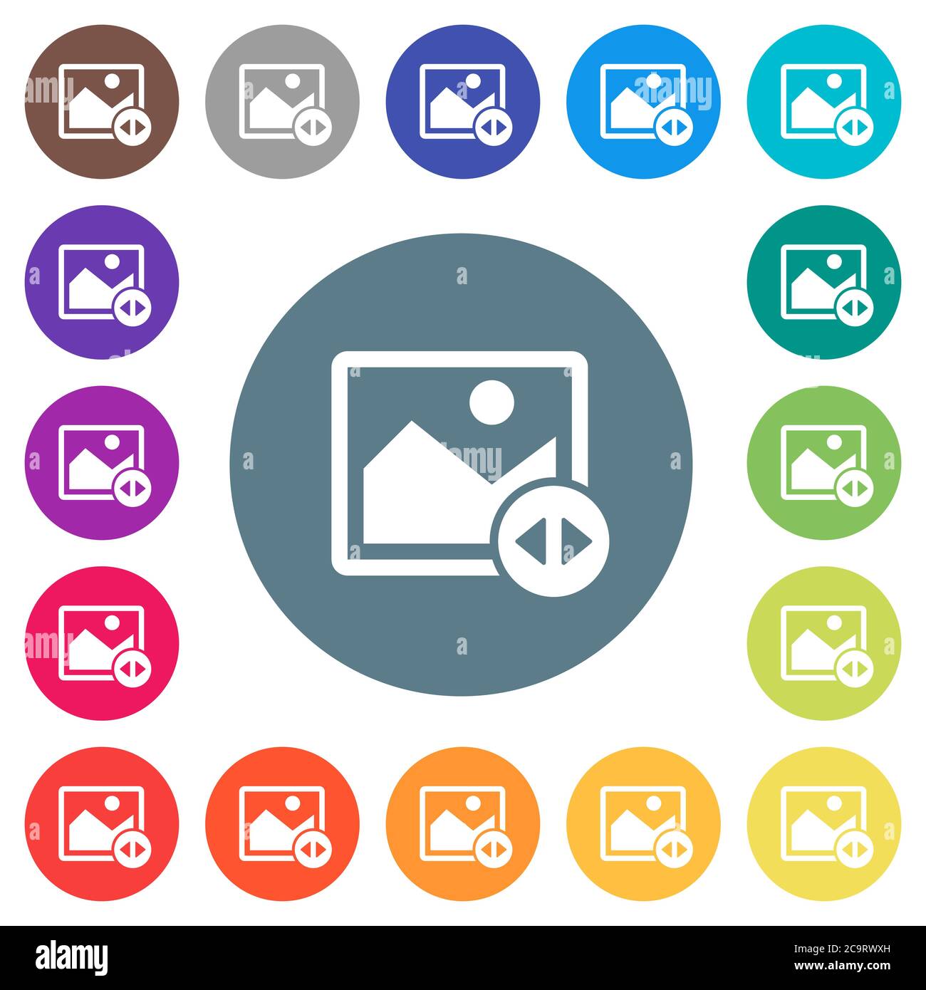 Horizontally move image flat white icons on round color backgrounds. 17 ...