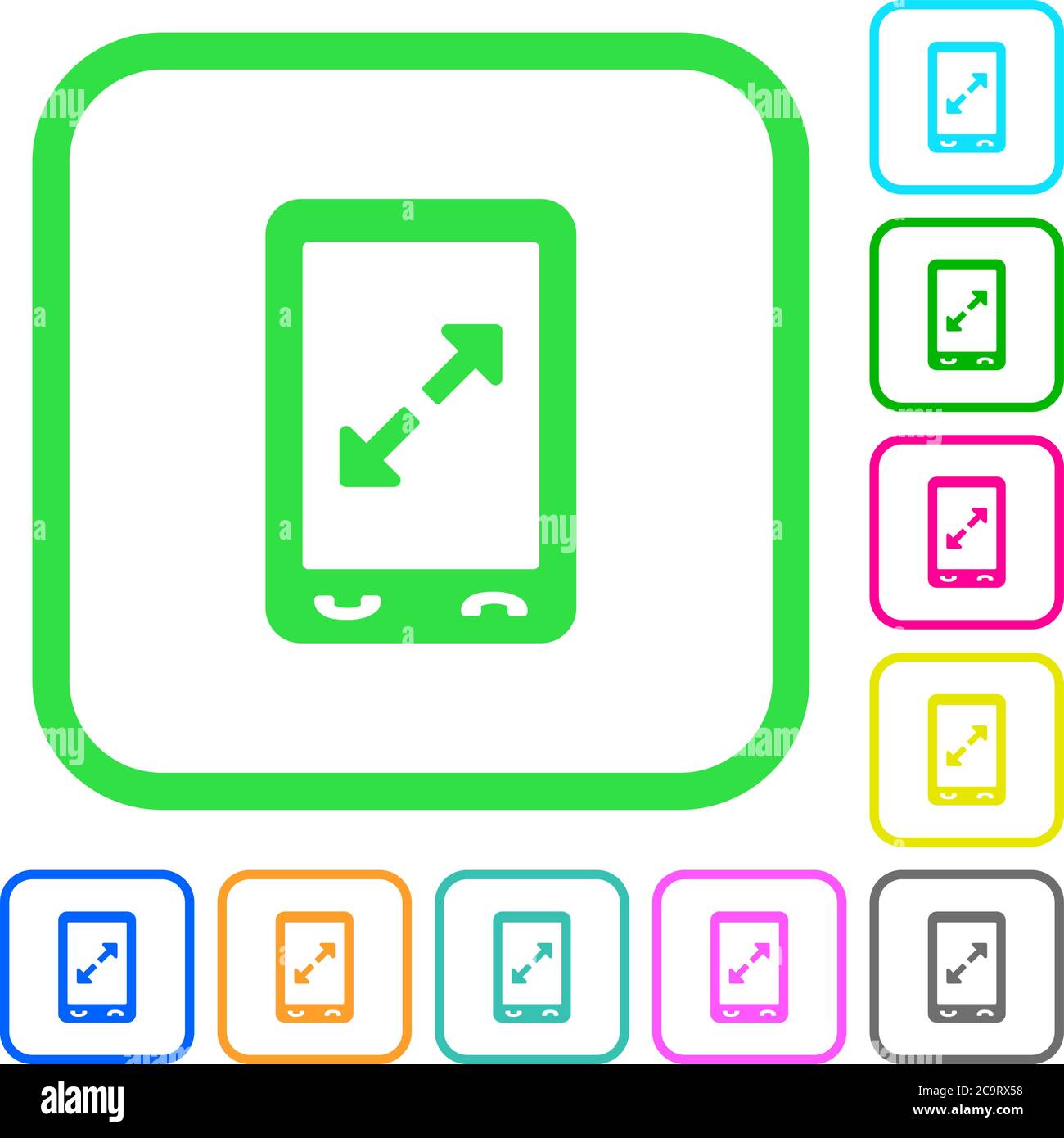Mobile pinch open gesture vivid colored flat icons in curved borders on ...