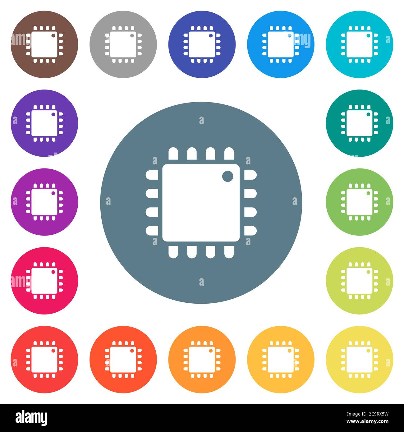 Computer processor flat white icons on round color backgrounds. 17 ...