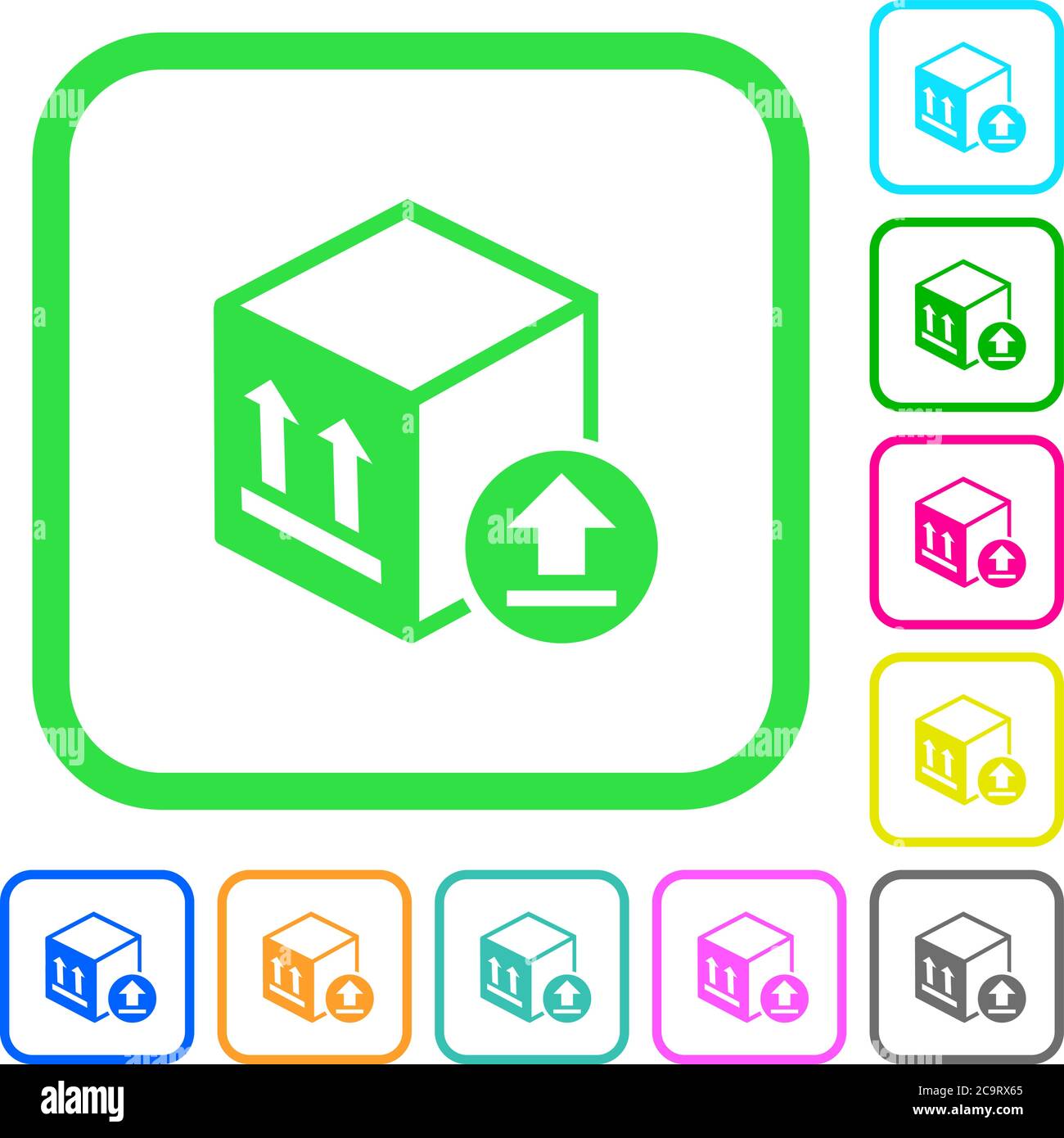 Package delivery vivid colored flat icons in curved borders on white ...