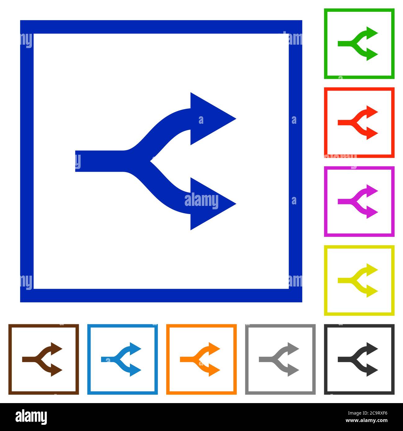Split arrows flat color icons in square frames on white background ...
