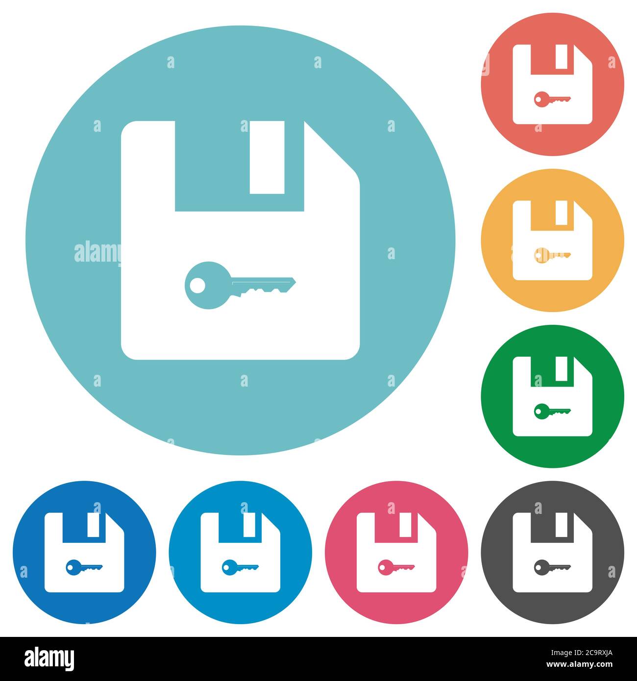 Encrypt file flat white icons on round color backgrounds Stock Vector ...