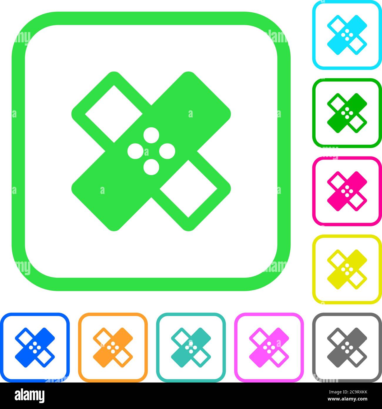 Band aid vivid colored flat icons in curved borders on white background ...