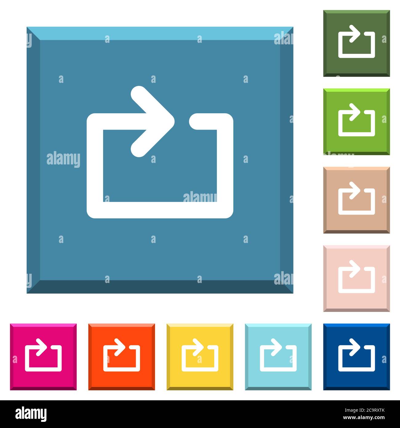 Media loop white icons on edged square buttons in various trendy colors ...