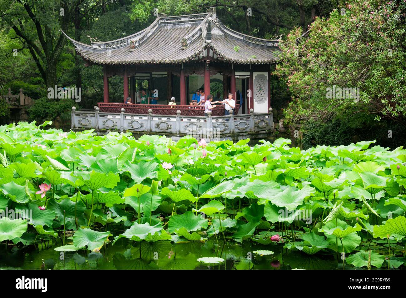 Shanghai, China. July 2, 2016. A traditional chinese gazebo with people ...