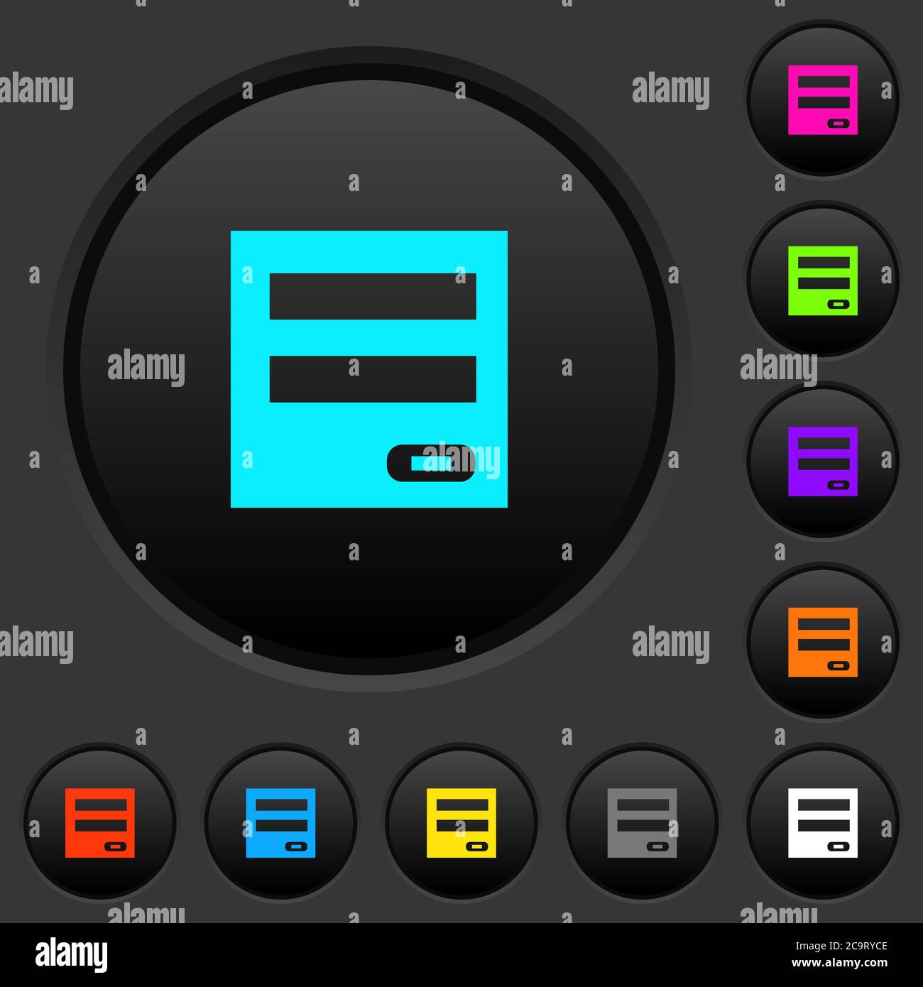 Login panel dark push buttons with vivid color icons on dark grey ...