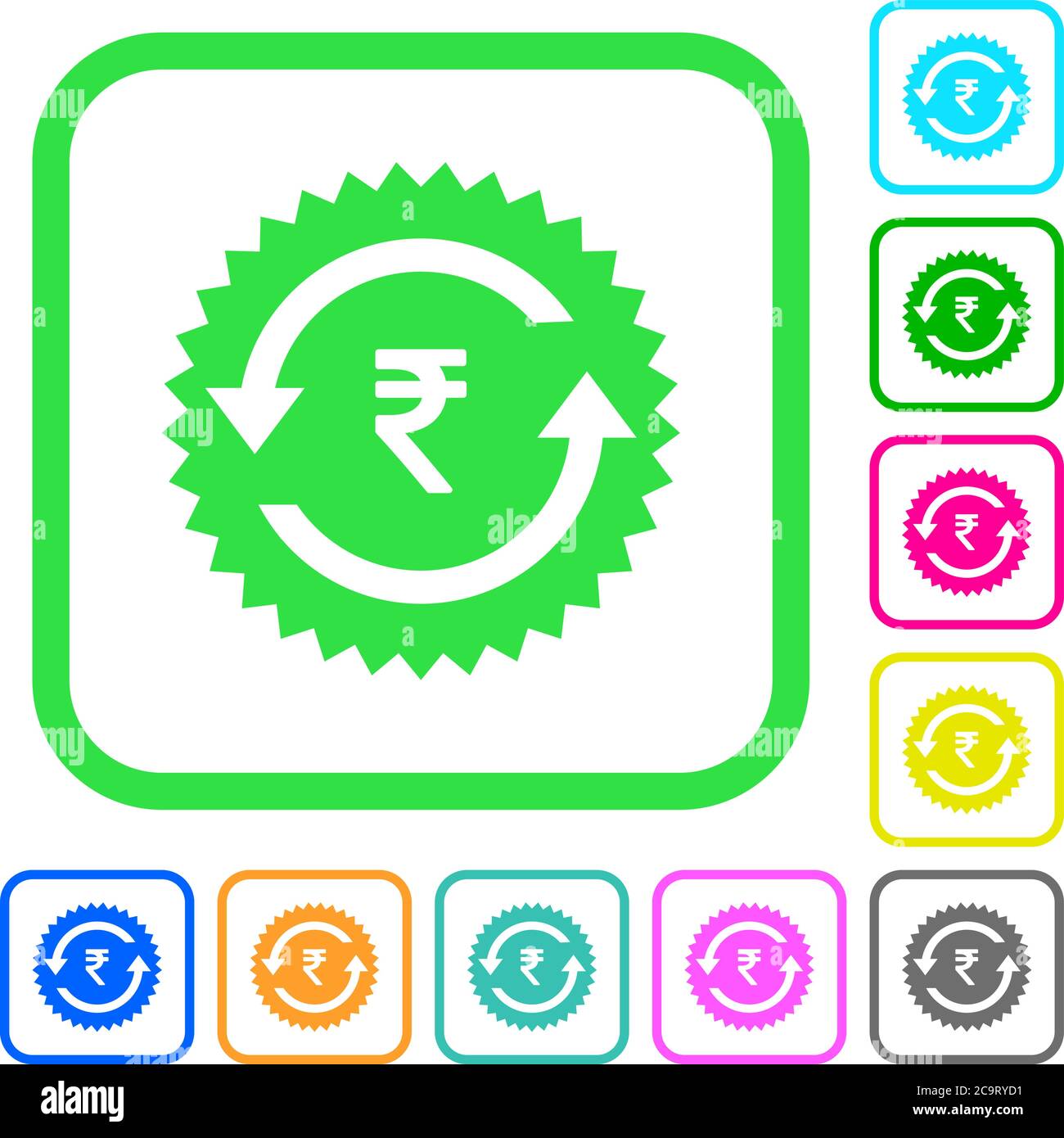 Rupee pay back guarantee sticker vivid colored flat icons in curved ...