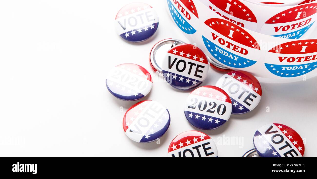 Vote election badge pins for 2020 on white background Stock Photo - Alamy