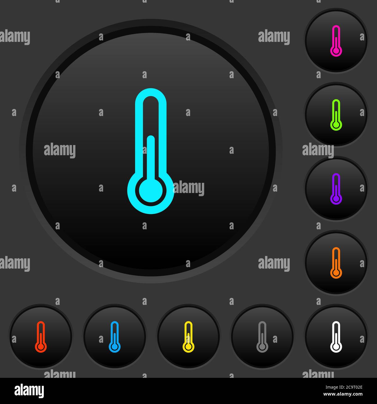 Thermometer dark push buttons with vivid color icons on dark grey ...