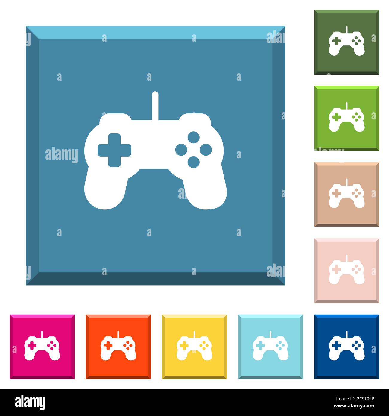 Game controller white icons on edged square buttons in various trendy ...