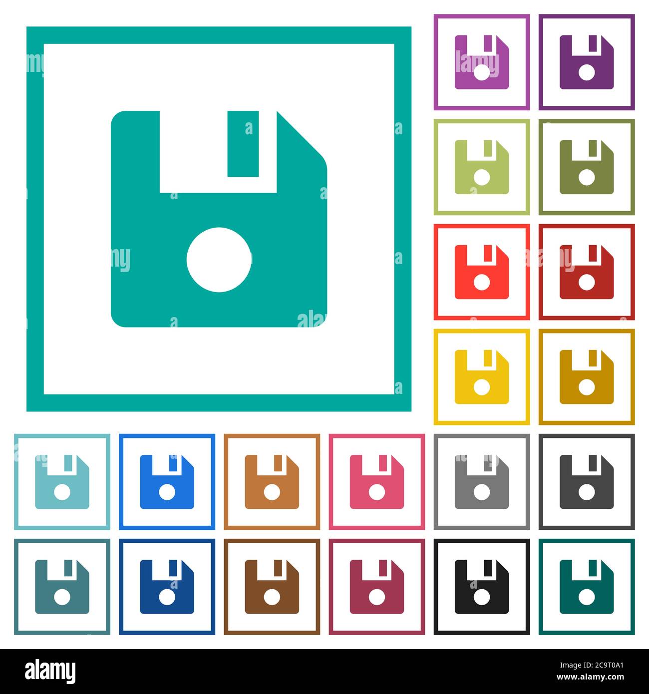 File record flat color icons with quadrant frames on white background ...