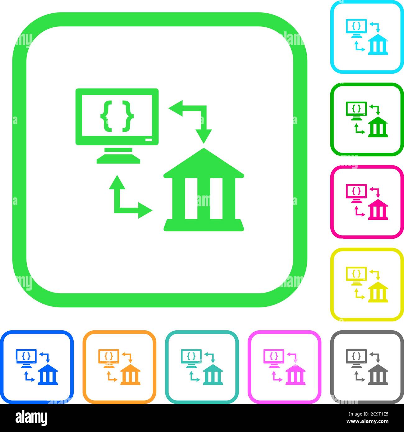 Open banking API vivid colored flat icons in curved borders on white ...