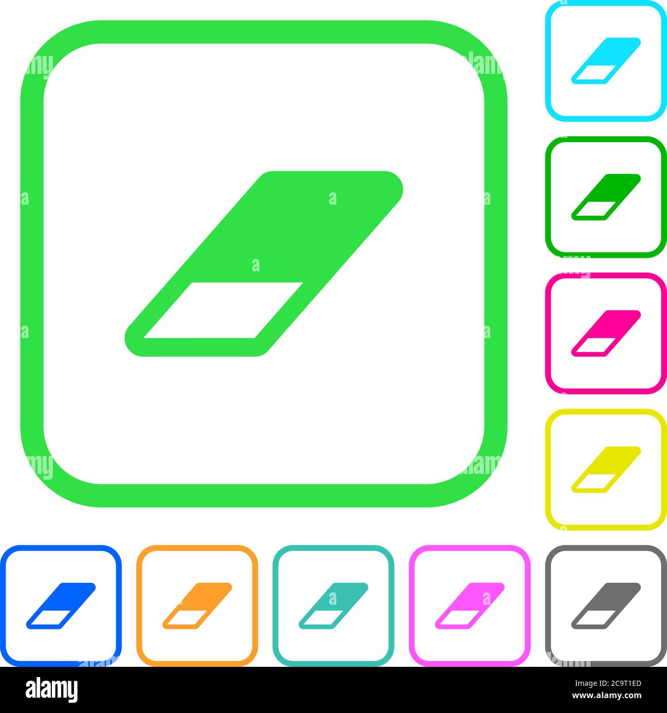 Eraser vivid colored flat icons in curved borders on white background ...