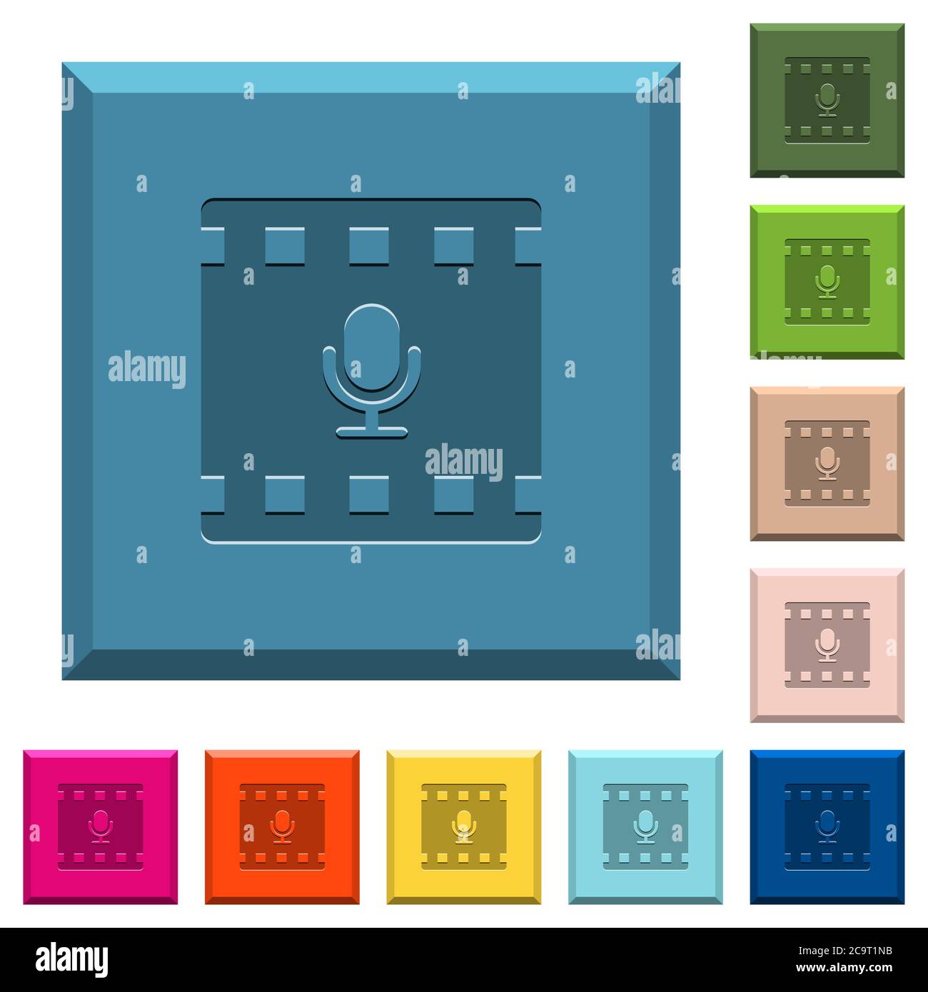 Movie voice engraved icons on edged square buttons in various trendy ...