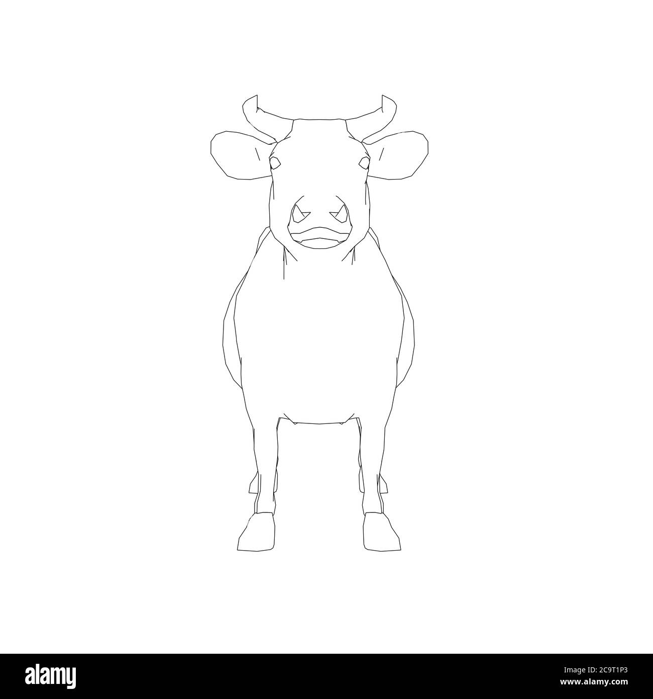 Contour of a cow from black lines on a white background. Front view ...