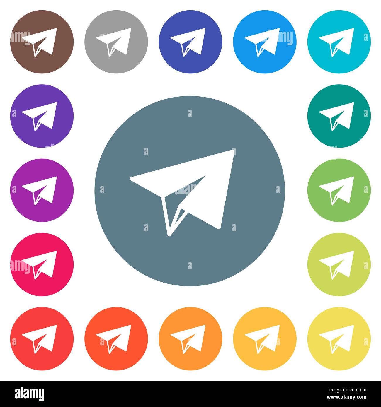 Paper plane flat white icons on round color backgrounds. 17 background ...