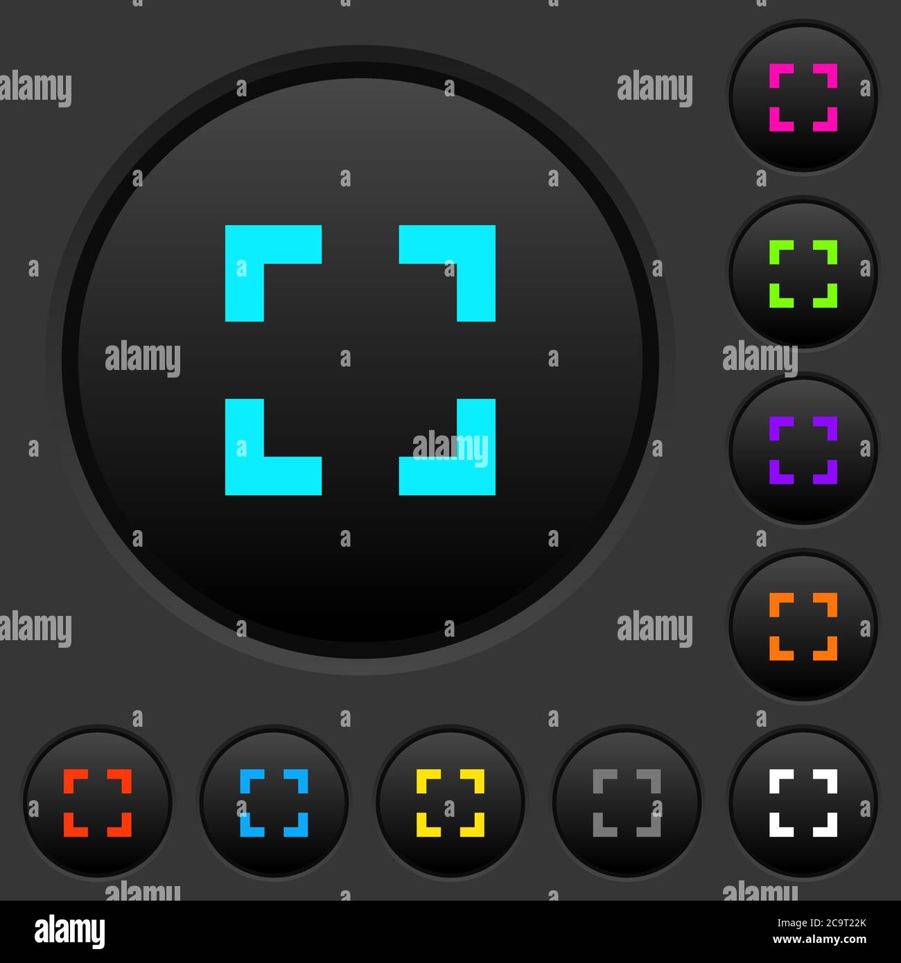 Selector tool dark push buttons with vivid color icons on dark grey ...