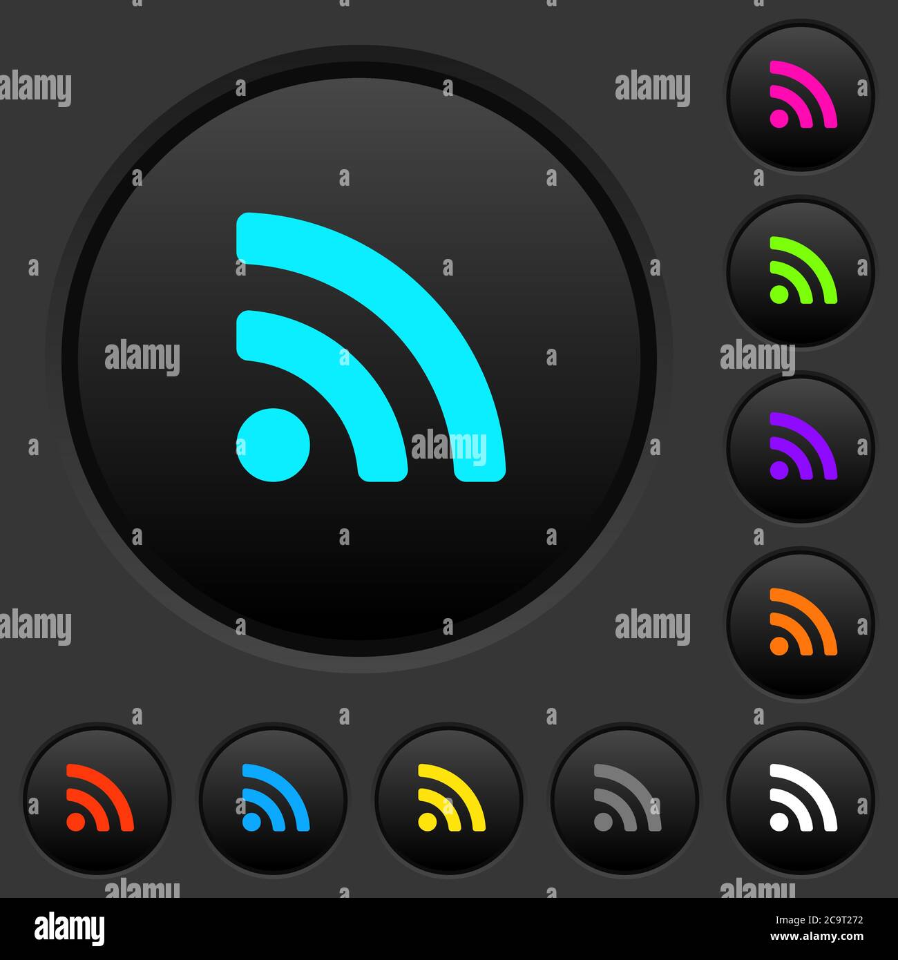 Radio signal dark push buttons with vivid color icons on dark grey ...