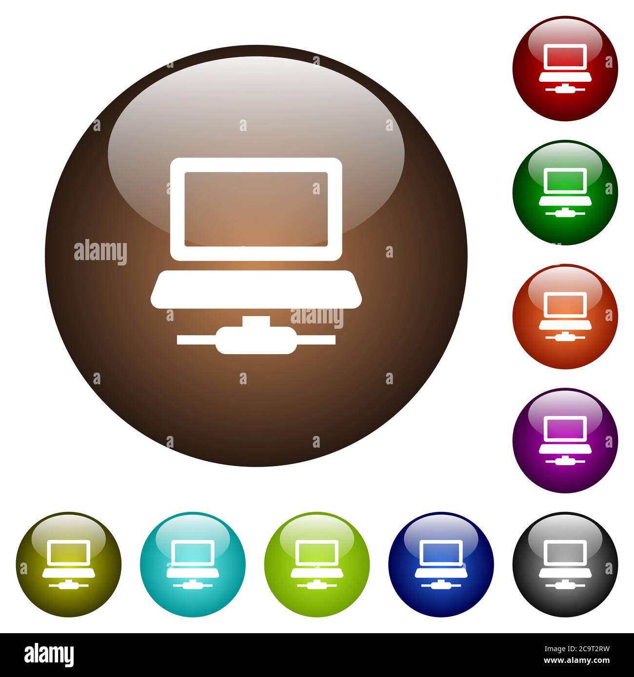 Network computer white icons on round color glass buttons Stock Vector ...