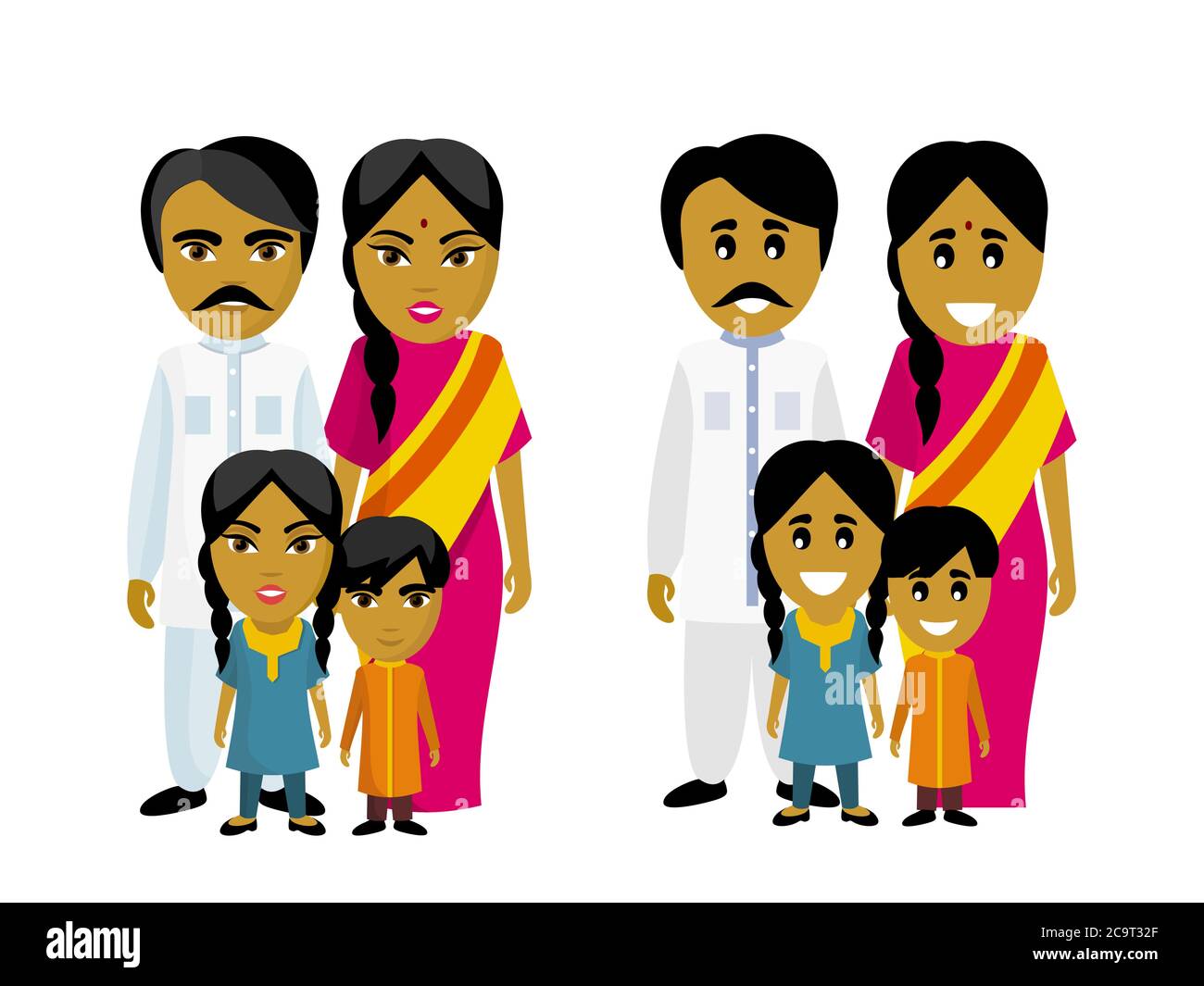 Vector Colorful Illustration Of Indian Family In National Big Happy