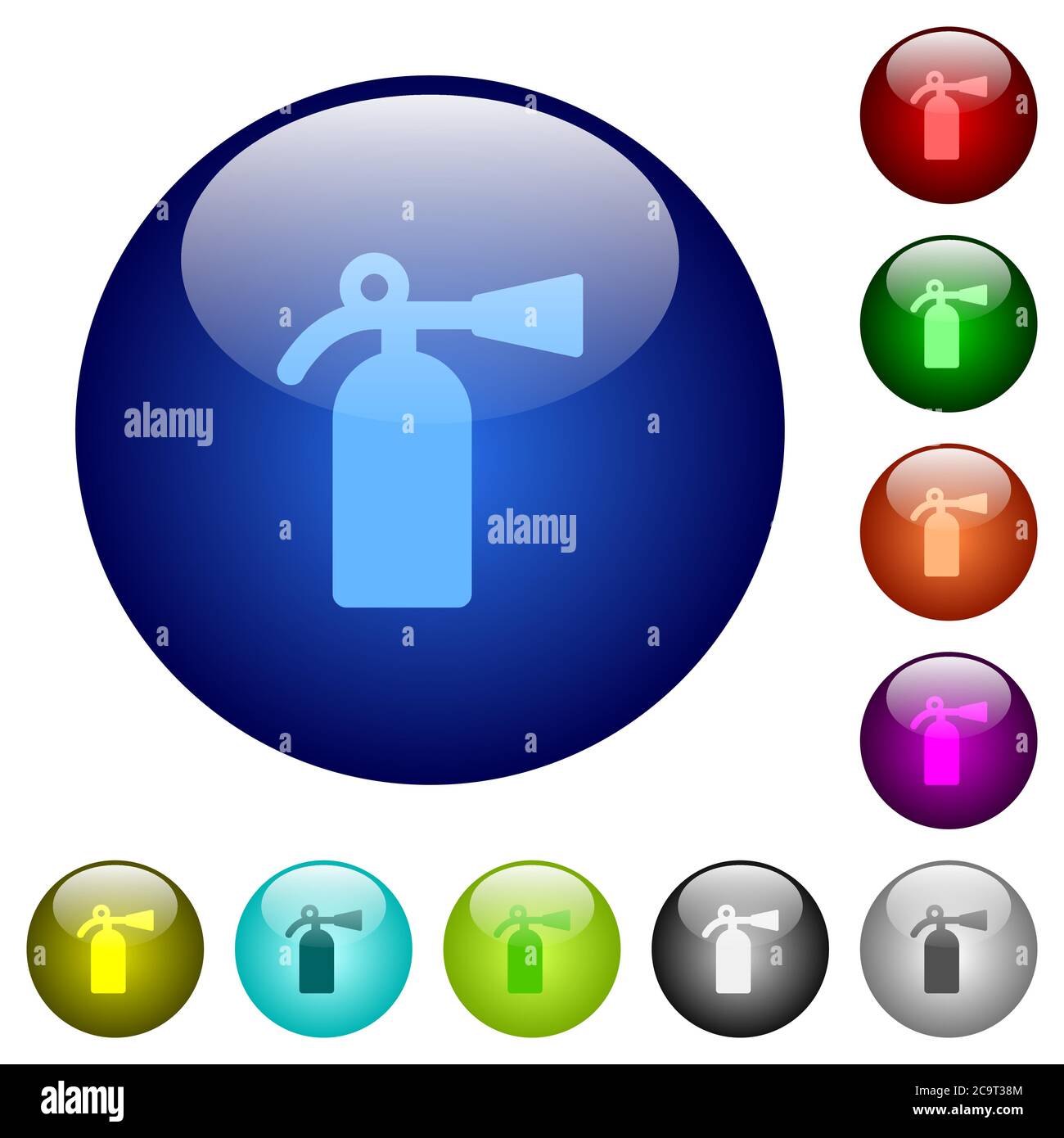 Fire extinguisher icons on round color glass buttons Stock Vector Image ...