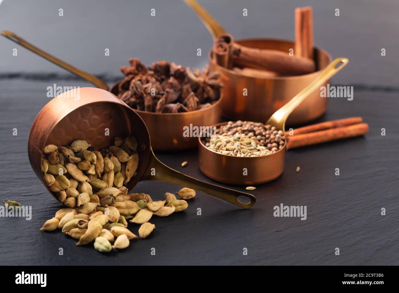Food concept mix of masala spices, cinnamon, fennel, star anise ...